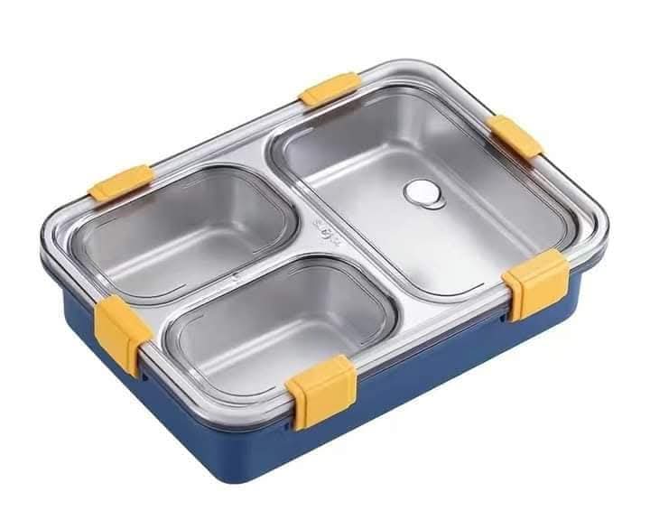 3-Compartment Stainless Steel Lunch Box with Leakproof Lid